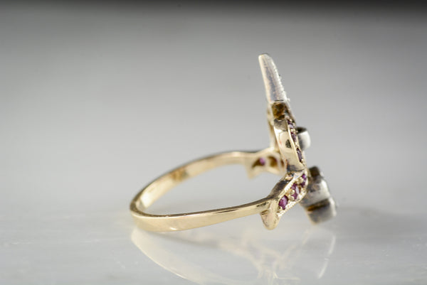 Antique Victorian Gold, Diamond, and Ruby Fleur Des Lis Cocktail Ring - Pebble & Polish